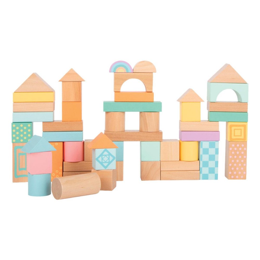 Pastel Wooden Building Blocks - 50 Pieces