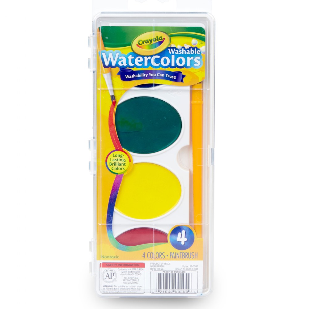 4 Ct Jumbo Washable Watercolors with Brush