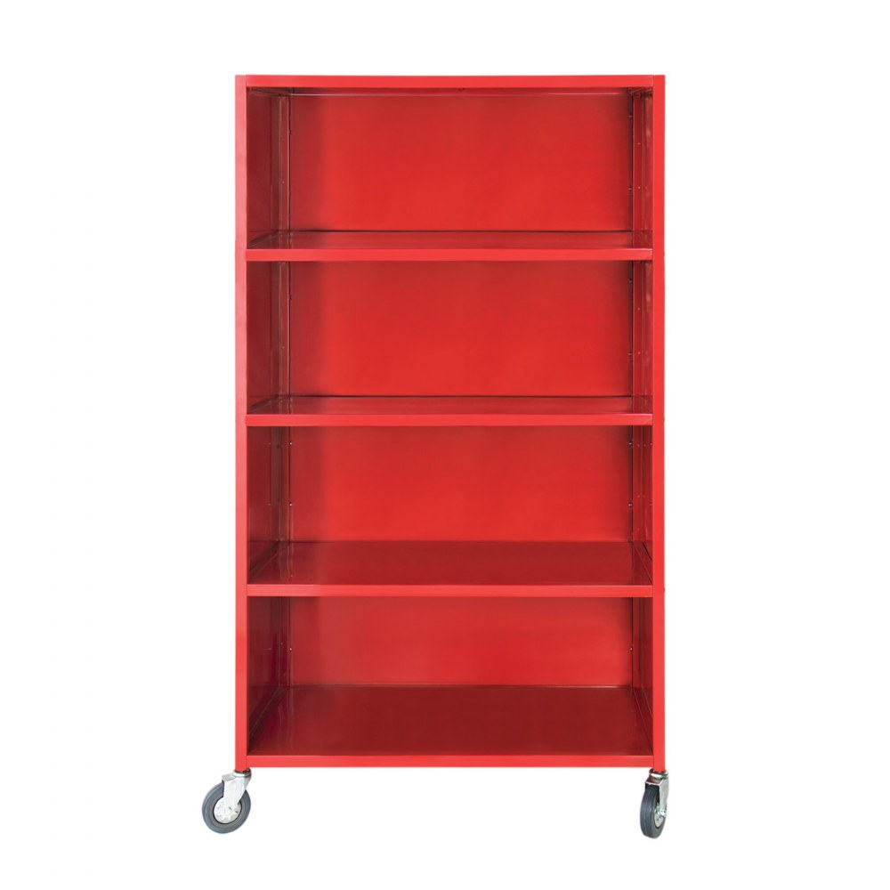 4-Shelf Mobile Metal Storage Unit - Red
