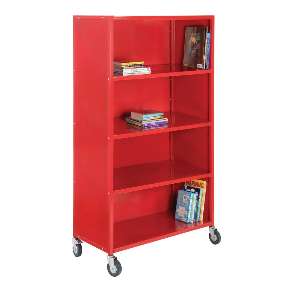 4-Shelf Mobile Metal Storage Unit - Red