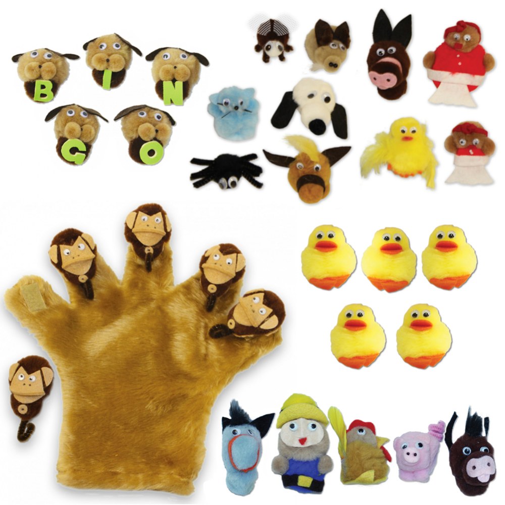 Hand Mitt & 5 Sets of Finger Puppet Characters