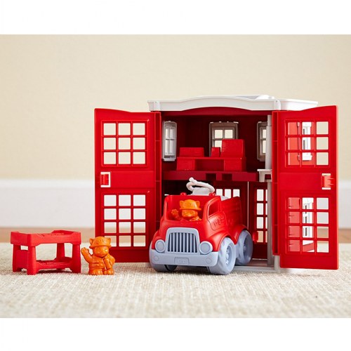 Eco-Friendly Fire Station and Fire Truck Playset
