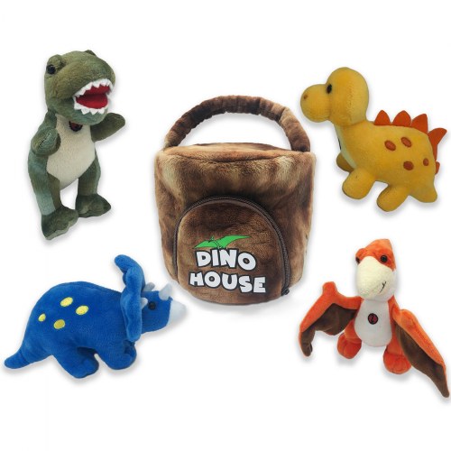 Plush Dino House with 4 Plush Soft Talking Dinosaurs Set