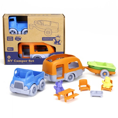 Eco-Friendly RV Camper Set with Truck & Sport Boat