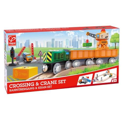 Crossing & Crane Set - 34 Piece Wooden Railway Playset