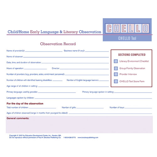 Child/Home Early Language and Literacy Observation Tool (CHELLO)