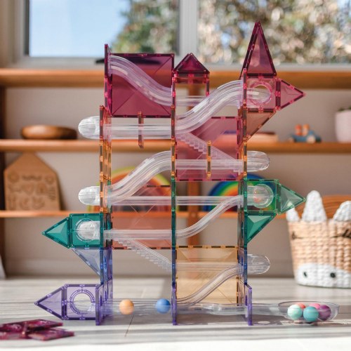 Colorful Magnetic Tiles Ball Run - 106 Pieces