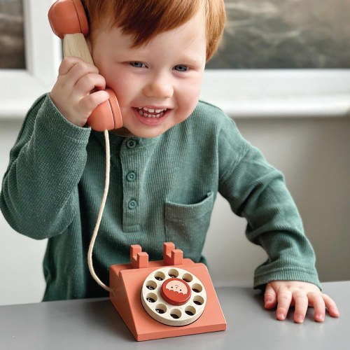 Retro Wooden Rotary Toy Phone