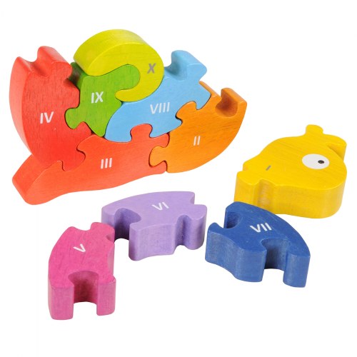Number Snail Colorful Puzzle with Roman Numerals - Eco-Friendly Wood
