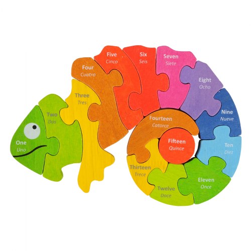 Counting Chameleon Bilingual Puzzle - Eco-Friendly Wood