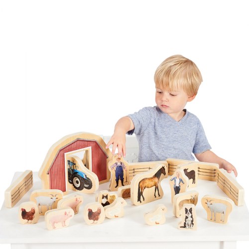 Wood Farm Animal Blocks - 25 Pieces