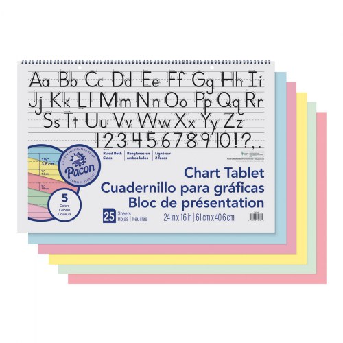 24" x 16" Chart Tablet 1.5" Ruled - Assorted Color Paper