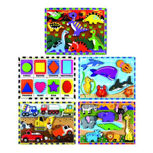 Colorful Hand-Painted Playful Chunky Puzzles - Set of 5
