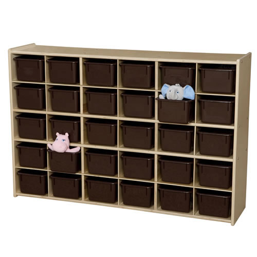 Baltic Birch Cubby Single Storage Unit with 30 Chocolate Tubs - Ready ...